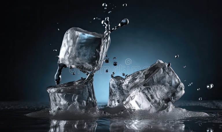 Ice Cubes Dropping into a Pool of Crystal-clear Water with a Splash ...