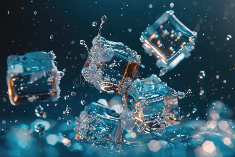 Ice Cubes Dropping into Water, Perfect for Beverage or Refreshing ... Ice Cubes Dropping into Water, Perfect for Beverage or Refreshing ...