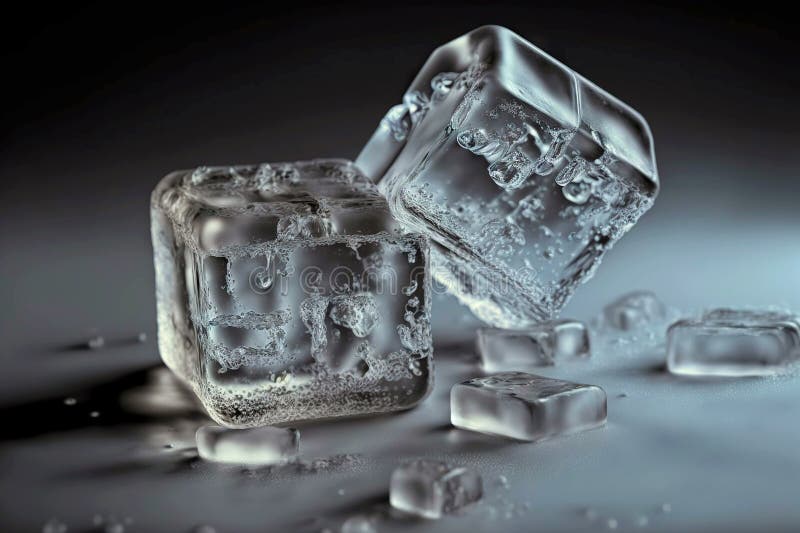 Ice Cubes with Drops and Air Bubbles Inside on Dark Table Stock ...