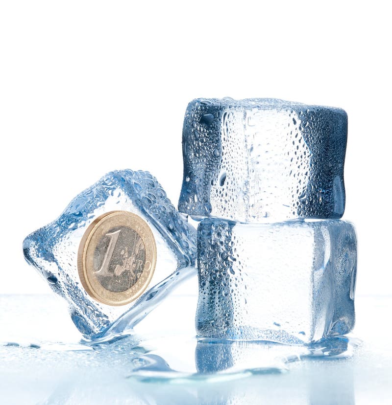 Two Euro coin in ice cube stock photo. Image of green - 25431486