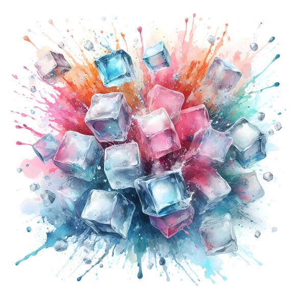 Ice Cubes Exploding Creating a Colorful Splash Stock Illustration ...