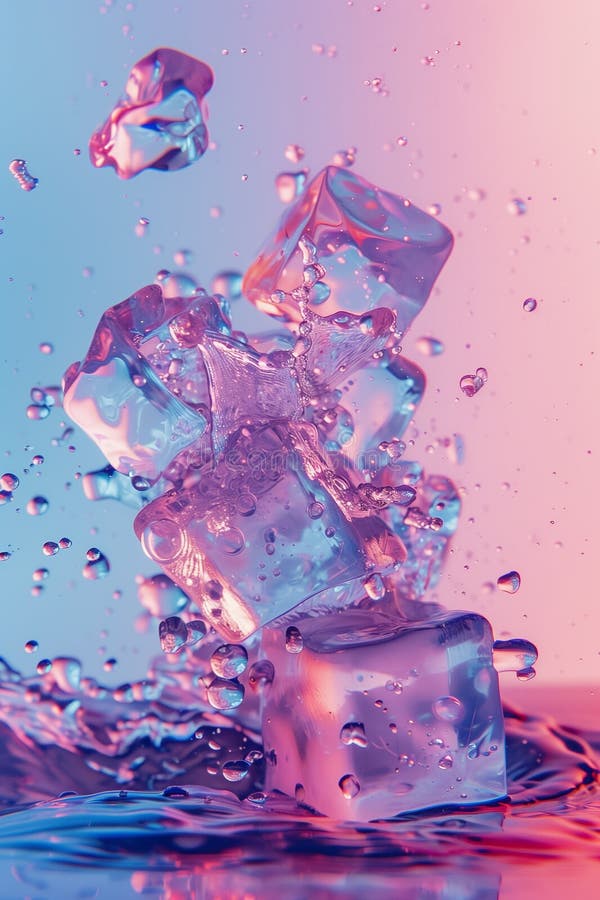 Ice Cubes Fall in Cold Water with Splash Stock Photo - Image of white ...