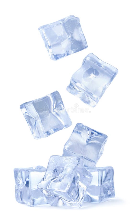 Ice Cubes Fall on a Pile on a White Background. Isolated Stock Photo ...
