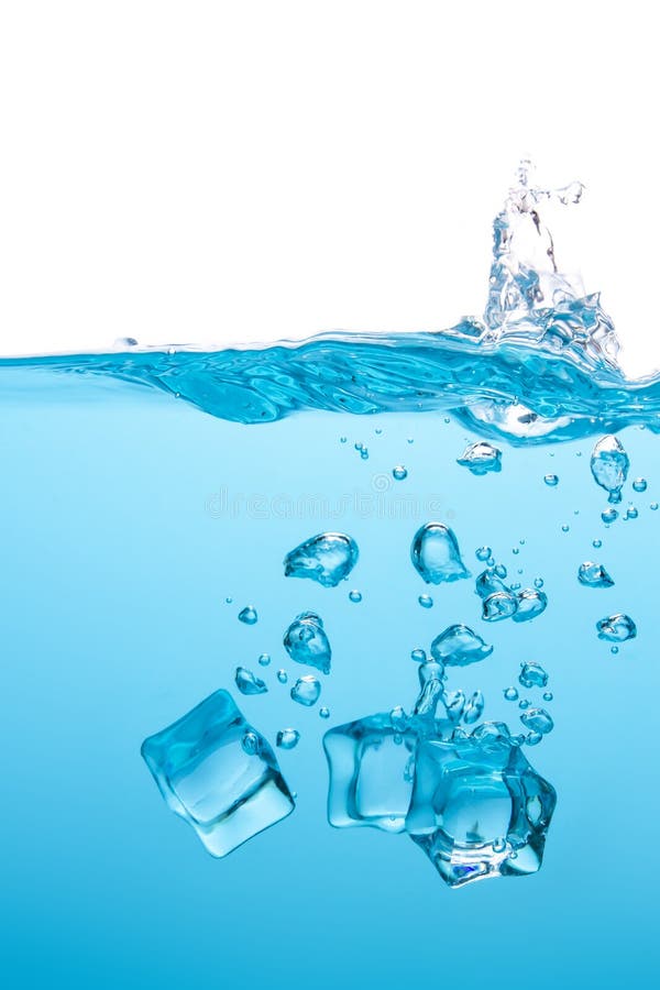 Ice Cubes Falling into the Blue Water Stock Photo - Image of light ...