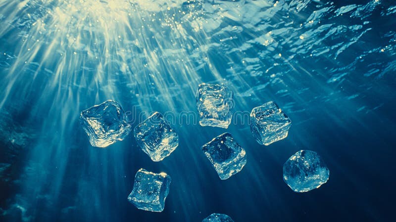 Ice Cubes Falling, Set Against a Blue Backdrop, in a Commercial for a ...