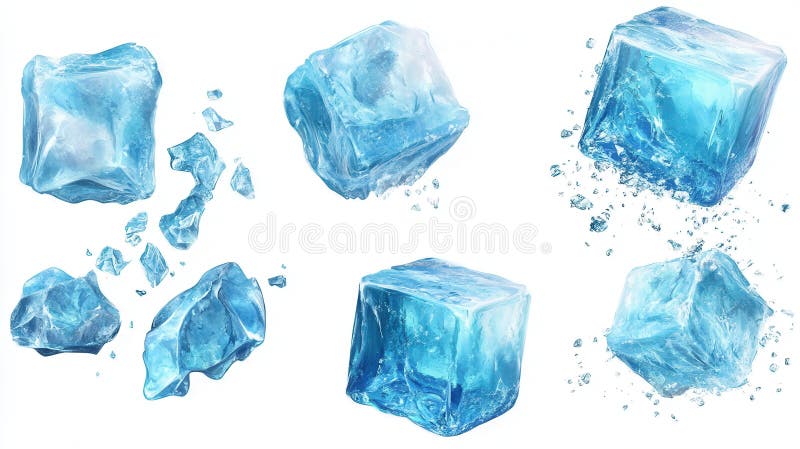 Ice Cubes Falling and Splashing with Water Creating Refreshing Drops on ...