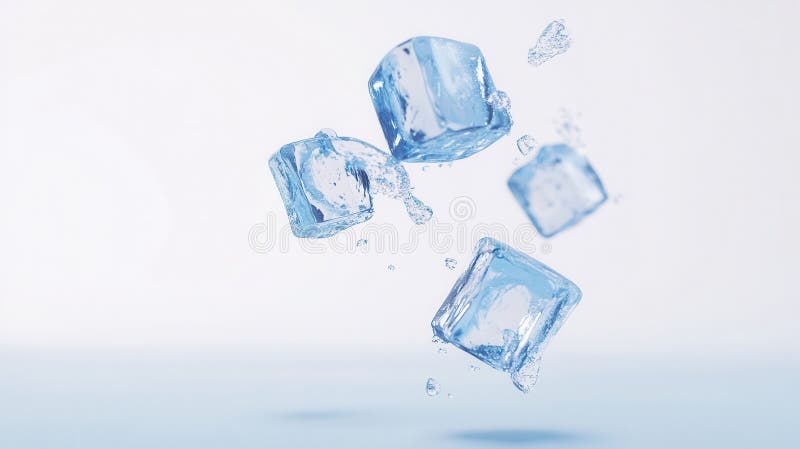 Ice Cubes Falling and Splashing with Water Creating Refreshing Drops on ...