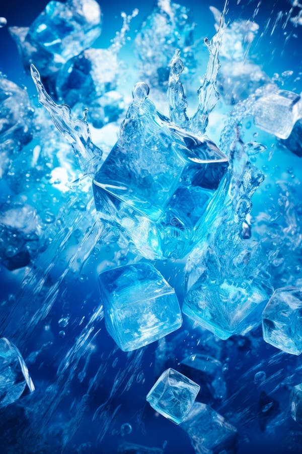 Ice Cubes are Falling into the Water and Being Blown by the Wind ...