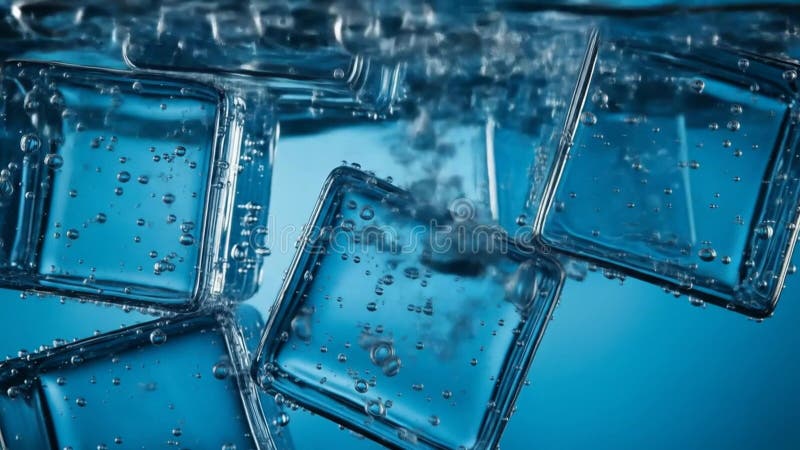 Cooling Ice Cubes Falling into Water Creating Bubbles and Splash Stock ...