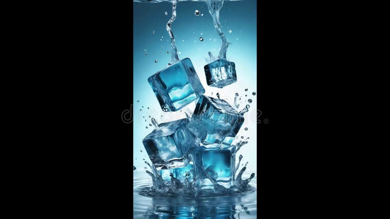 Ice Cubes Falling into Water with Splash on Blue Background Stock ...