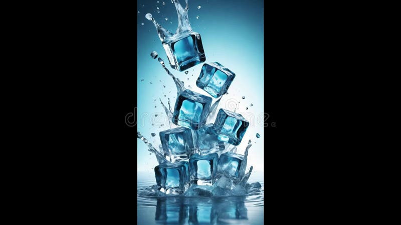 Ice Cubes Falling into Water with Splash on Blue Background Stock ...