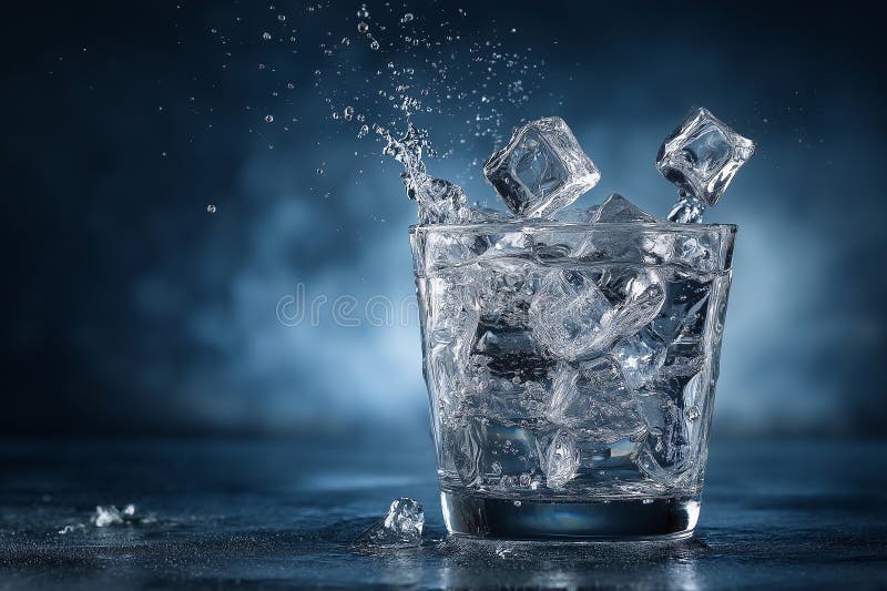 Ice Cubes Falling into Water with Splash Effect Stock Illustration - Illustration of glass ...