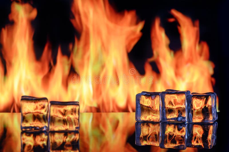 Ice Cubes on Fire Background for Alcoholic Cocktail 1 Stock Image ...