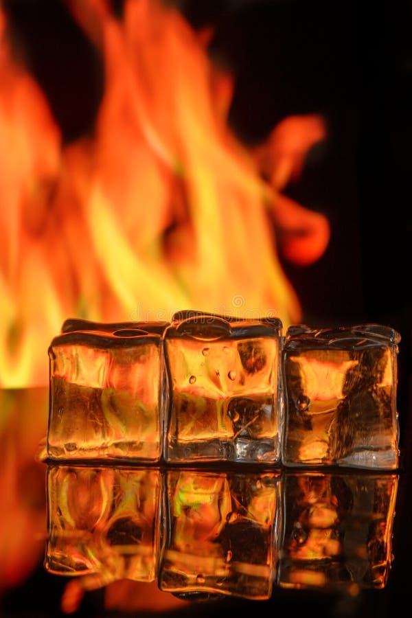 Ice Cubes on Fire Background for Alcoholic Cocktail 1 Stock Image ...