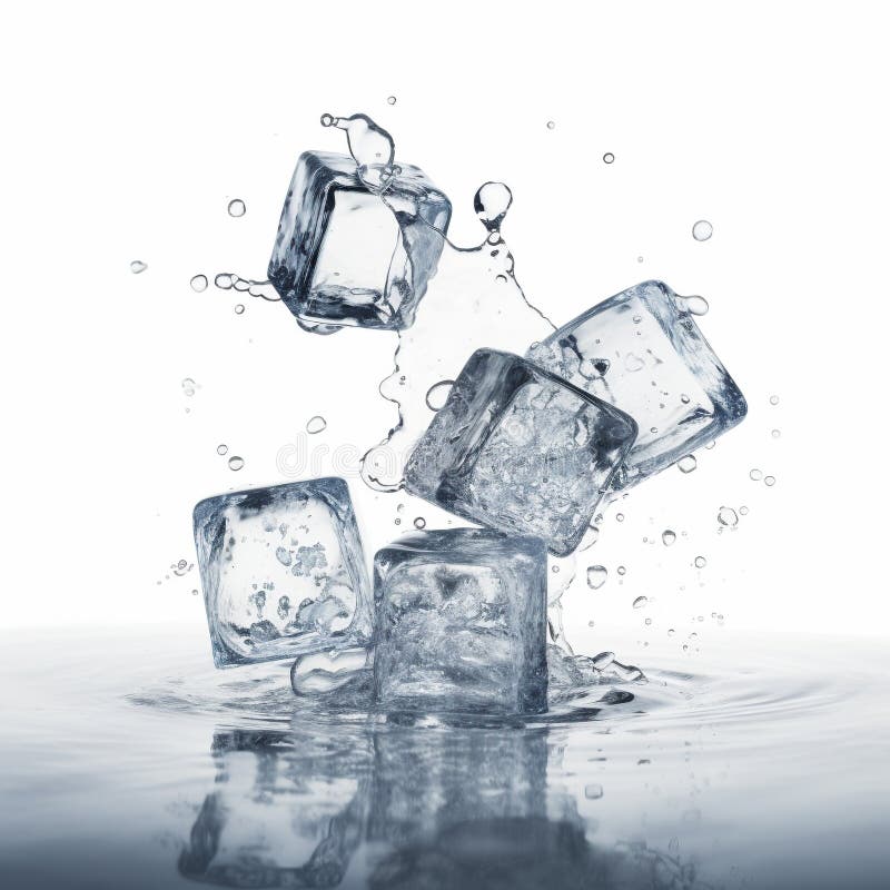 Ice Cubes Floating in Air and Water Drops Stock Illustration ...