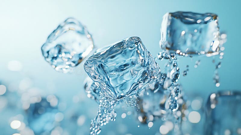 Ice Cubes Floating in Water with Bubbles Rising To the Surface Stock ...