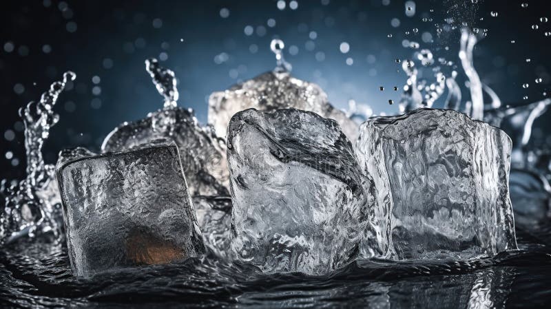 Ice Cubes in Flow Splashing - Cold and Refreshment, Generative Ai Stock ...
