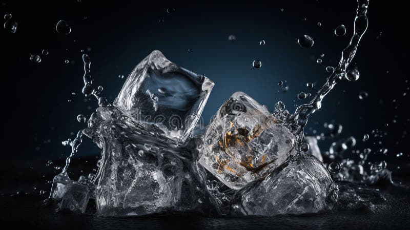 Ice Cubes in Flow Splashing - Cold and Refreshment, Generative Ai Stock ...