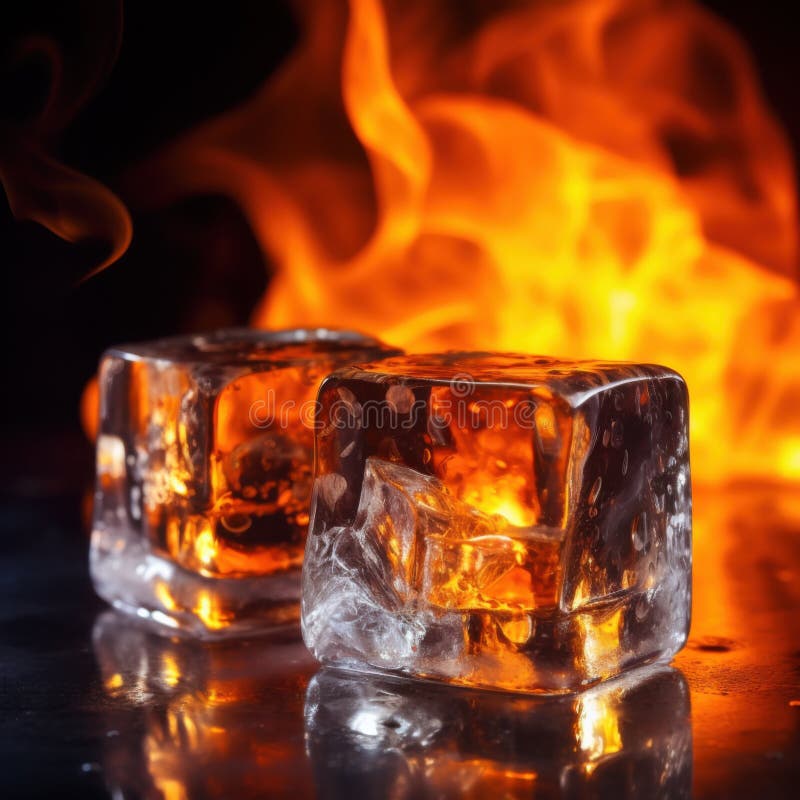 Ice Cubes Front of Flames Creating a Striking Contrast of Temperature ...