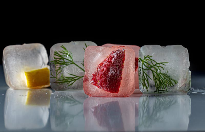 Ice cubes fruits inside stock image. Image of cuisine - 233605761