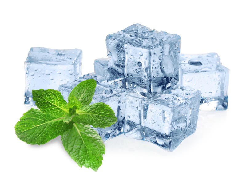 Ice Cubes and Green Mint Leaves on White Background Stock Photo - Image ...