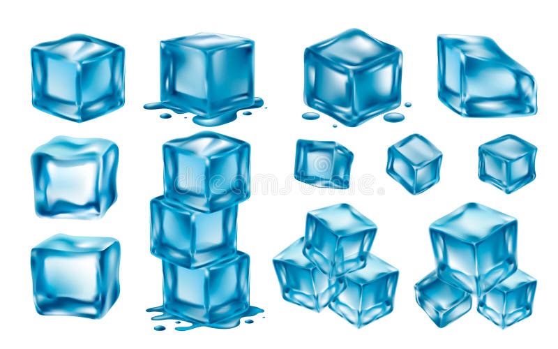 Ice Cubes Icons in Realistic Style Stock Illustration - Illustration of ...