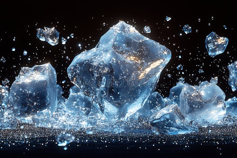Ice Cubes Isolated on Dark Background Freeze Cold Refreshment Ice ...