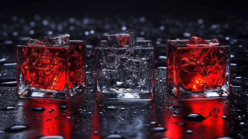 Ice Cubes in Liquid, Red & Clear Stock Photo - Image of clear ...