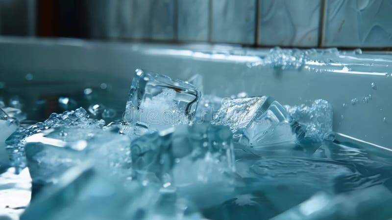 Ice Cubes Floating in Bathtub Creating Cold Therapy Treatment Stock ...