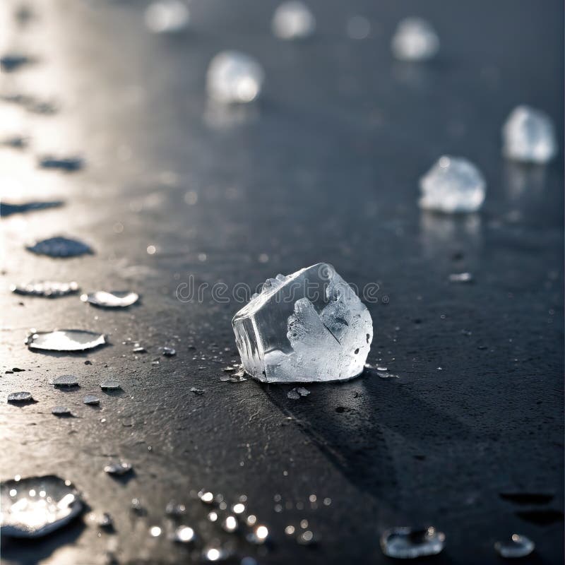 Ice Cubes Melting on Dark Surface in Sunlight Stock Illustration ...