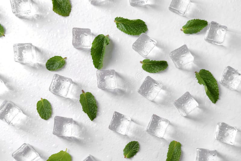 Ice Cubes and Mint Leaves on White Background Stock Image - Image of ...