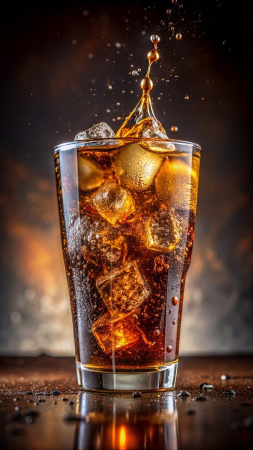 Ice Cubes and Overflowing Soda in a Glass Stock Illustration ...