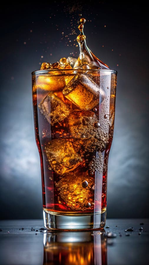 Ice Cubes and Overflowing Soda in a Glass Stock Illustration ...