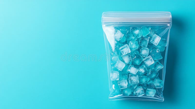 Ice Cubes are Packaged in a See-through Plastic Bag and Placed on a ...