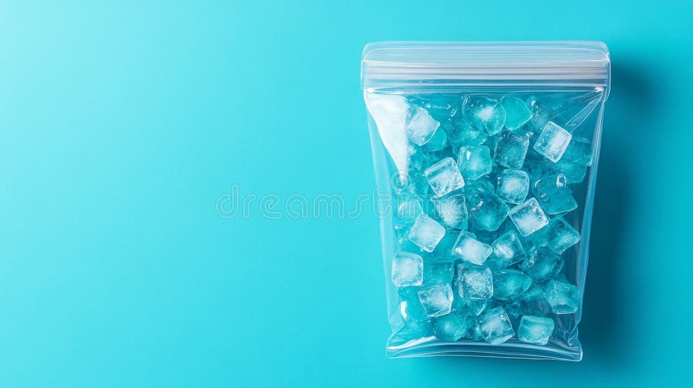 Ice Cubes are Packaged in a See-through Plastic Bag and Placed on a ...