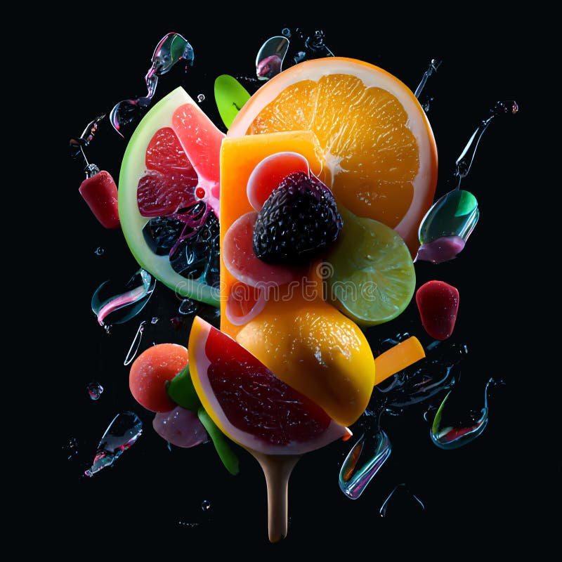 Ice Cubes and Pieces of Fruit in the Form of Popsicles - Fruit Ice ...