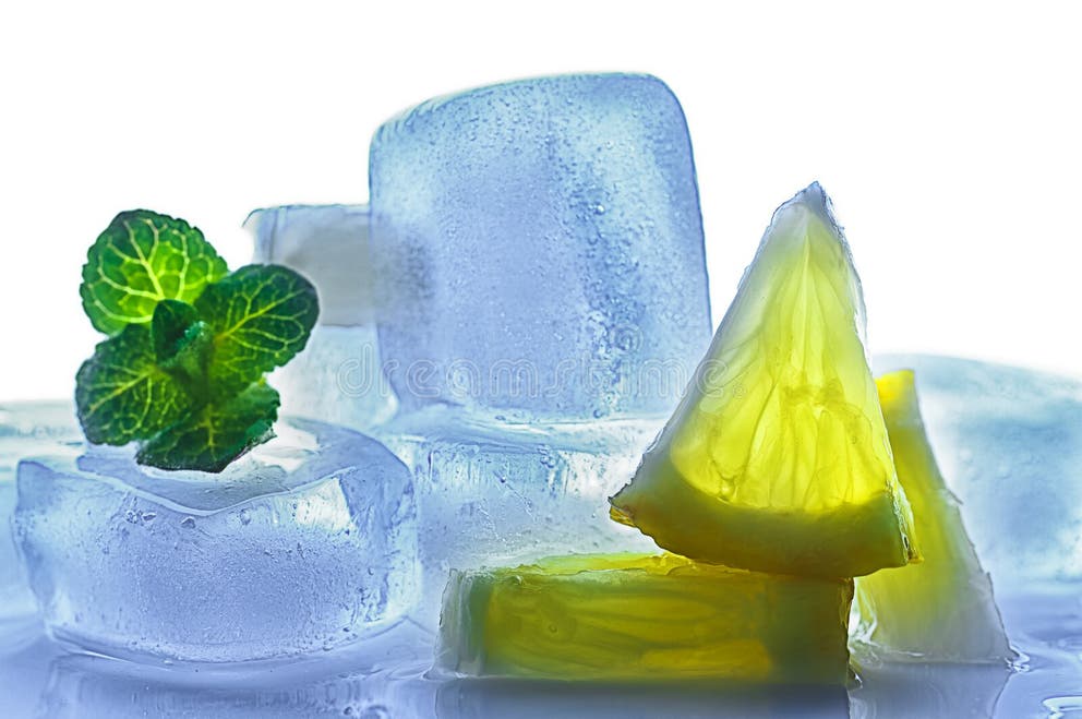 Ice Cubes with Pieces of Lemon Stock Photo - Image of melts, mint: 52029536