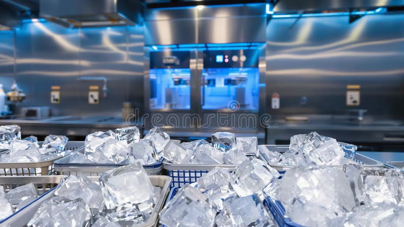 Ice Cubes Piled in Baskets Inside Modern Restaurant Kitchen Stock Video ...