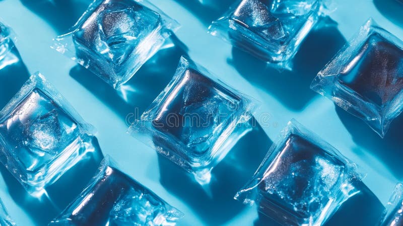 Ice Cubes are Placed Inside a Clear Plastic Bag Situated on a Light ...