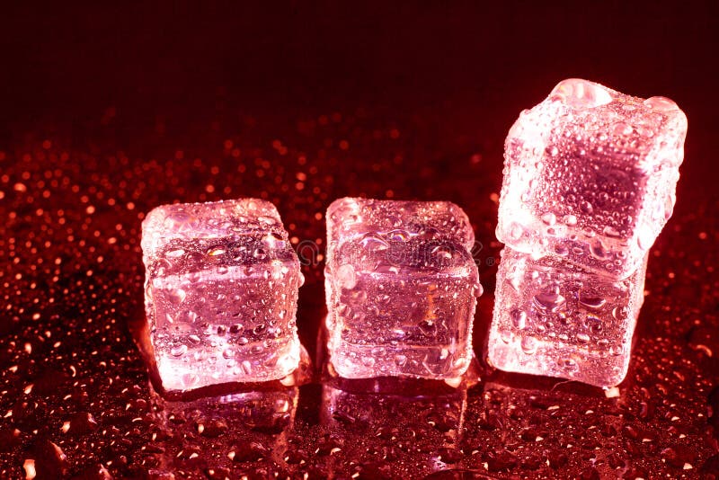 Ice Cubes on a Reflections Red Light Stock Image - Image of frozen ...