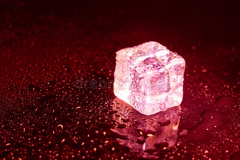Ice Cubes on a Reflections Red Light Stock Image - Image of drop ...