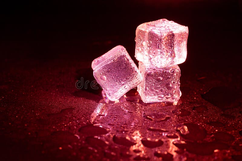 Ice Cubes on a Reflections Red Light Stock Image - Image of bubble ...