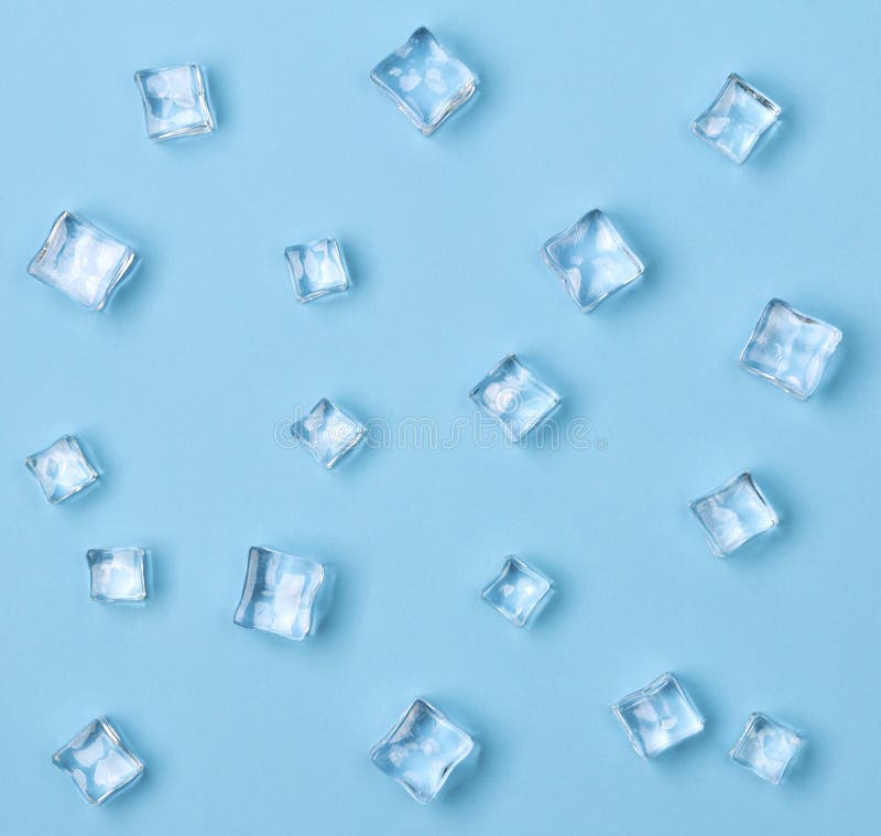 Ice Cubes Scattered on a Light Blue Background. Stock Image - Image of ...
