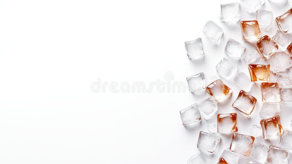 Ice Cubes Scattered on White Background, Top View, Flat Lay, Cool ...