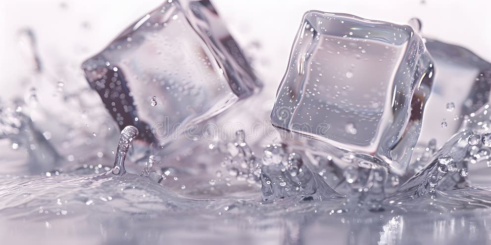 Ice in Cubes in a Splash of Water Stock Illustration - Illustration of ...