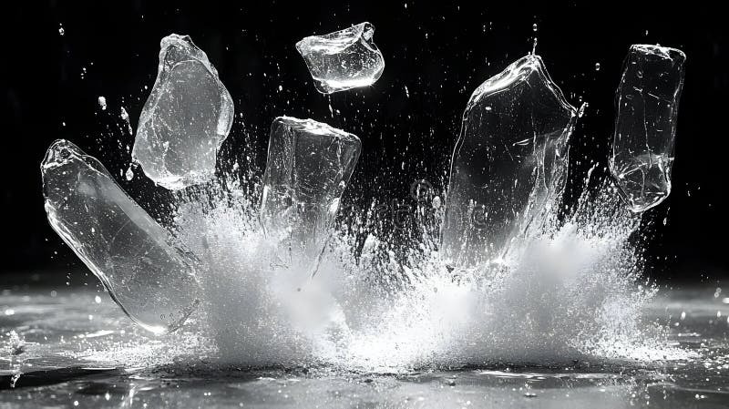 Ice Cubes Splashing on Black Background - High-Speed Photography Stock ...