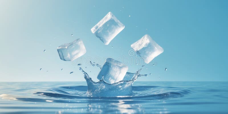 Ice Cubes Splashing in Clear Water with Blue Background Stock Photo ...