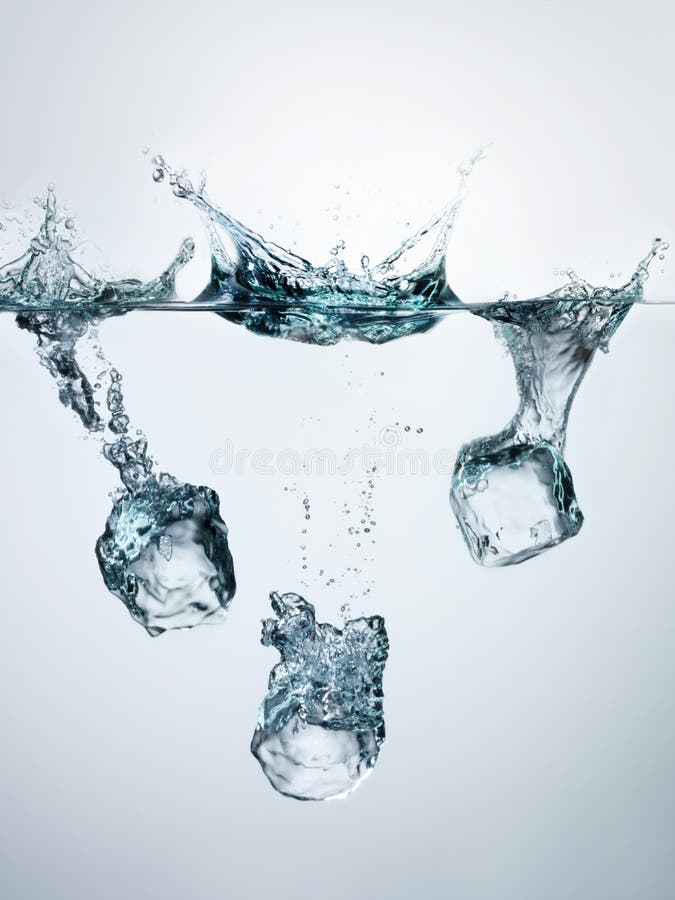 Ice Cubes Splashing into Clear Water Surface View Stock Image - Image ...