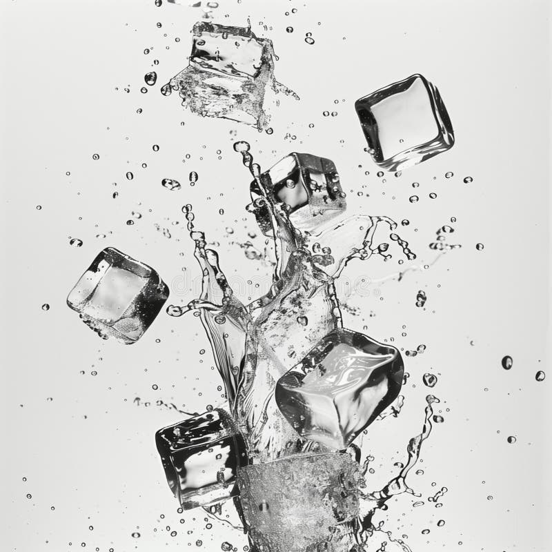 Ice Cubes Splashing in Clear Water on White Background Stock ...