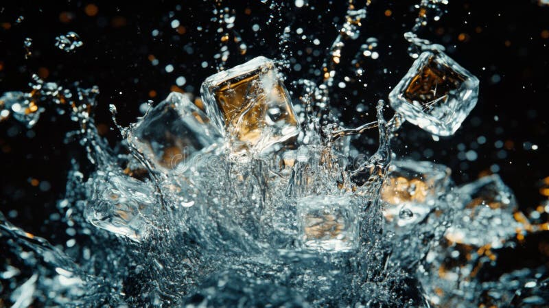 Ice Cubes Splashing in Dark Background Stock Illustration ...